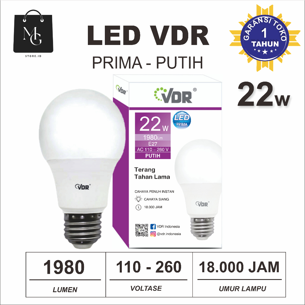 Jual BOHLAM LAMPU PUTH & KUNING LED VDR PRIMA 22 WATT | Shopee Indonesia