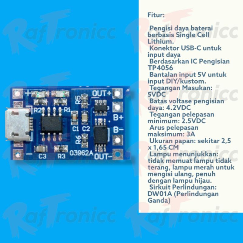 Jual Modul 18650 Charger Baterai Lithium TP4056 5V 1A | Shopee Indonesia