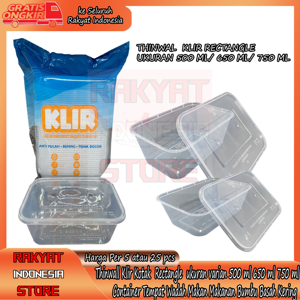 Jual Thinwall Klir Persegi Panjang Rectangle Ukuran Varian 500 Ml 650