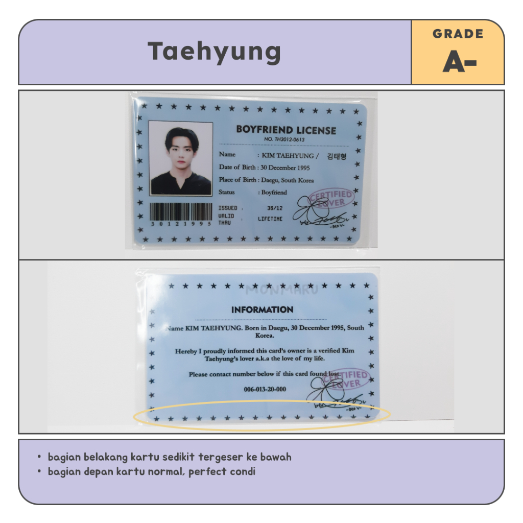 Jual Boyfriend ID Card BTS | BF License Card by monmaru | Shopee Indonesia