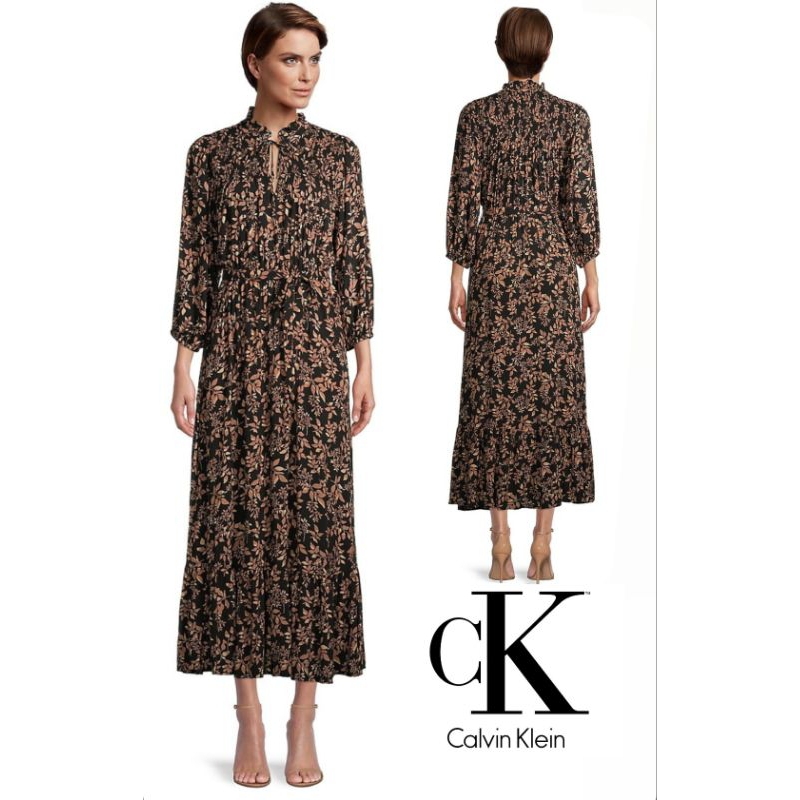 Jual Calvin Klein leaf belted Maxi dress (original super recommended ...