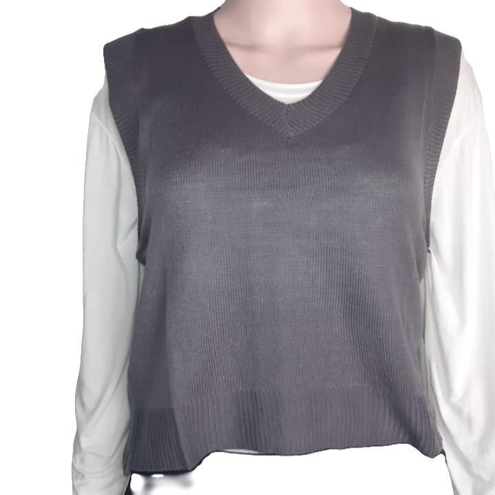 Jual NATHA VEST Crop Vest Luaran Rajut Wanita Polos Kerah V -#OMB ...