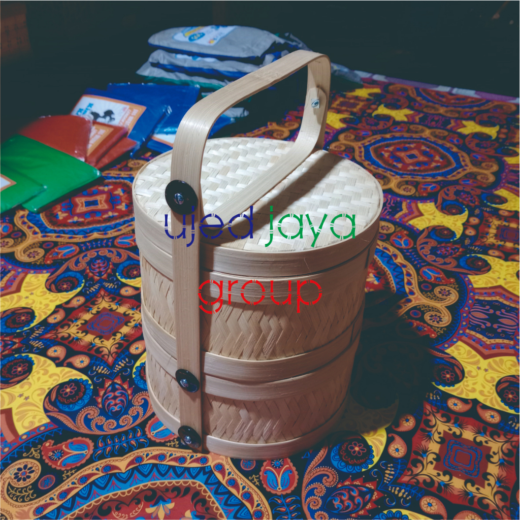 Jual Rantang makanan dari bambu tipe bulat susun 2 diameter 20 cm ...