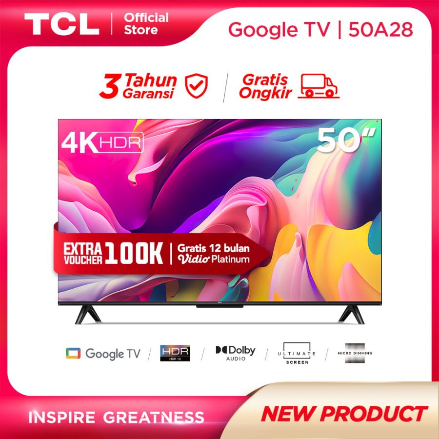 Jual TCL 50A28 - 50 inch Google TV - 4K UHD - HDR 10 - 50A28 | Shopee ...