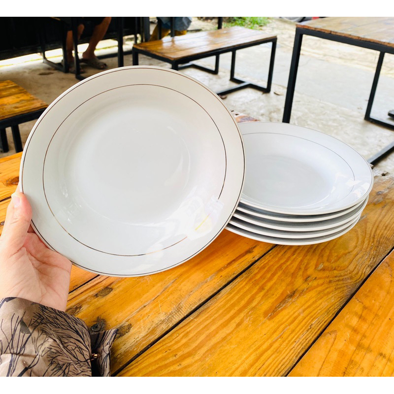 Jual Piring putih list emas / piring makan uk 22,5cm piring nasi 9 ...