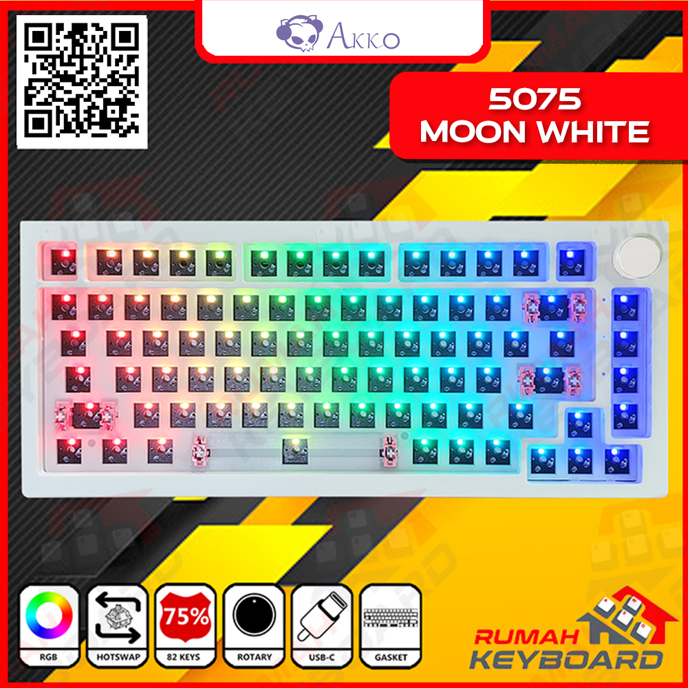 Jual MECHANICAL KEYBOARD - AKKO 5075 MOON WHITE - 75% - RGB - GASKET ...