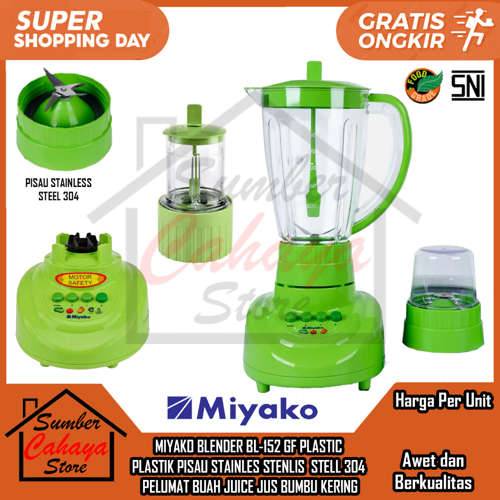 Jual MIYAKO BLENDER BL-152 GF PLASTIC PLASTIK STAINLES STENLIS STANLIS STEINLIS STELL 304 ANTI ...