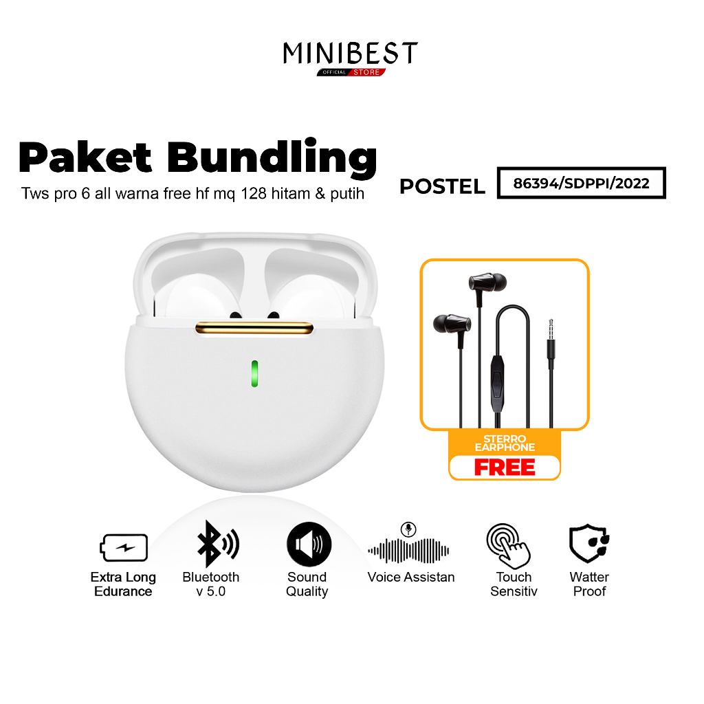 Jual MINIBEST TWS Earphone Headset Bluetooth Pro 6 Earphone Sport ...