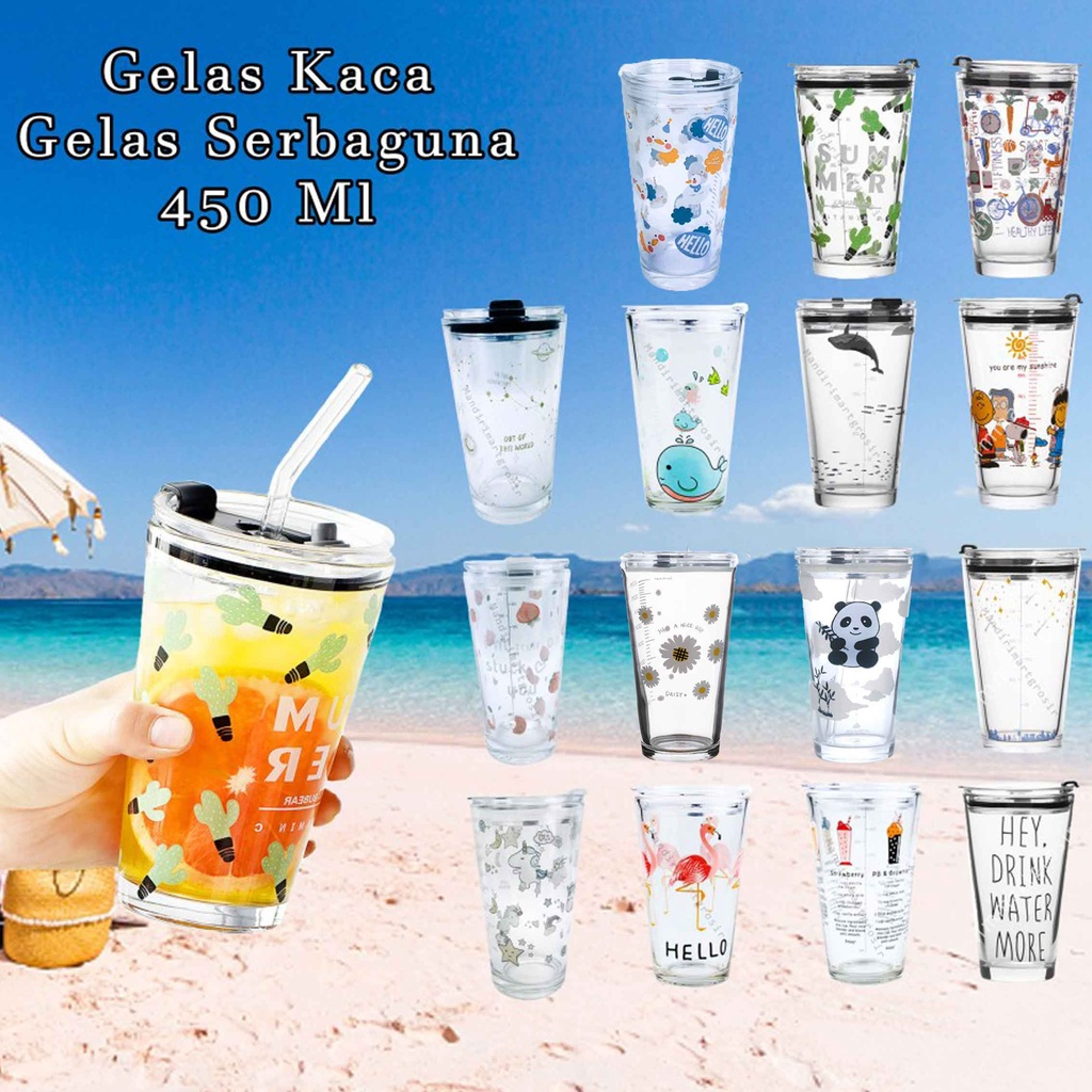 Jual Tumbler Gelas Kaca Botol Air Minuman Minum Gelas Ukur 350 450 Ml ...