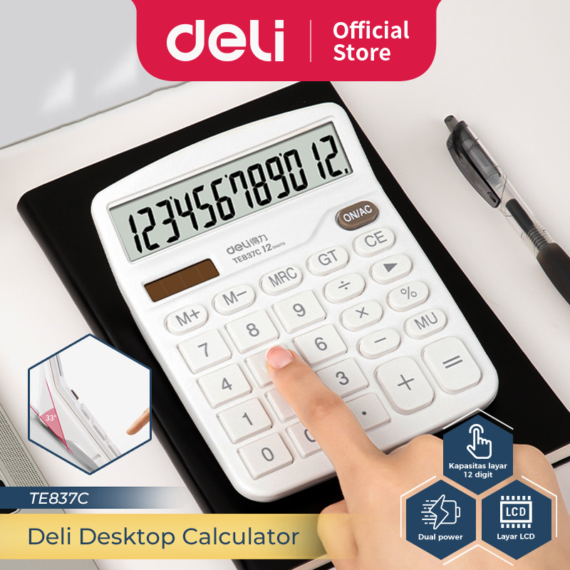 Jual Deli Desktop Calculator / Kalkulator Meja 12 Digit Dual Power Layar LCD TE837C | Shopee ...