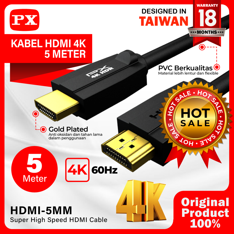 Jual Kabel HDMI to HDMI Cable Male to Male Ultra HD 4K 5 Meter PX HDMI-5MM | Shopee Indonesia