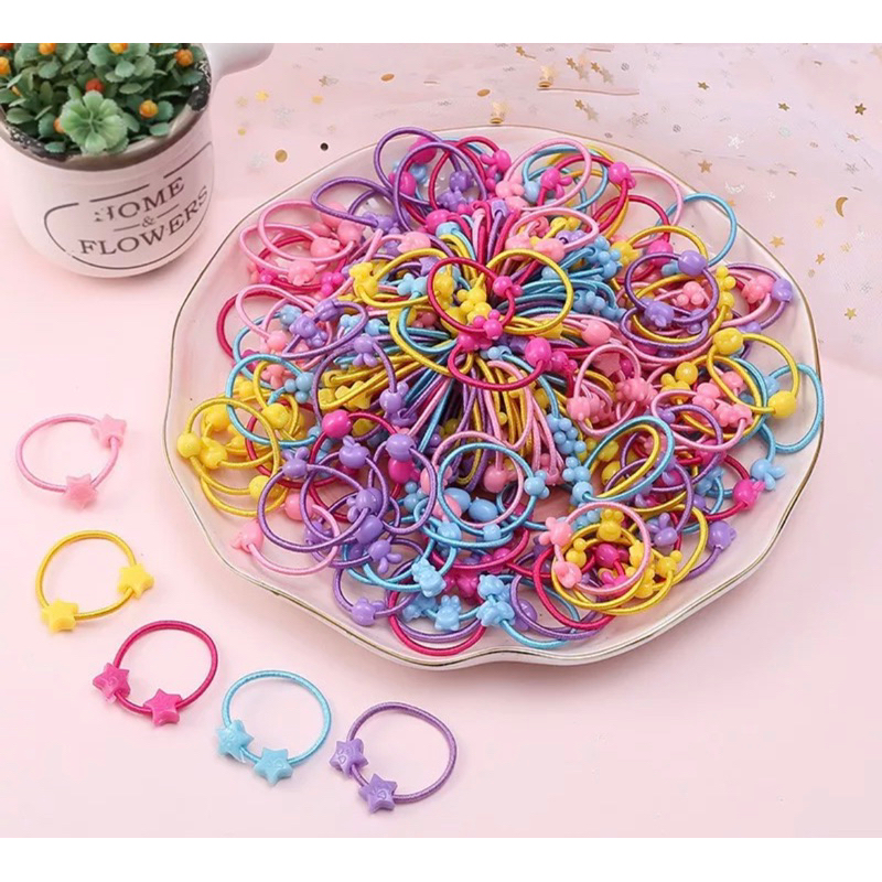 Jual ikat rambut anak / karet rambut anak 50 pcs mix colour pelangi ...