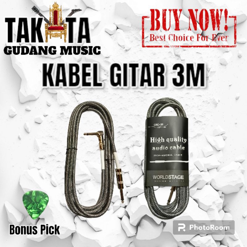 Jual Kabel Gitar 3 meter Premium Cable Guitar worldstage | Shopee Indonesia
