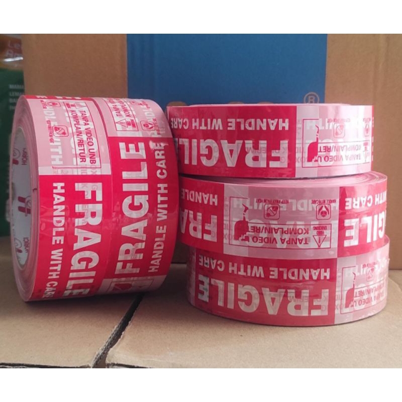 Jual Lakban Fragile 36mm 200 Yard Horici | Plakban Fragile Merah Horici ...