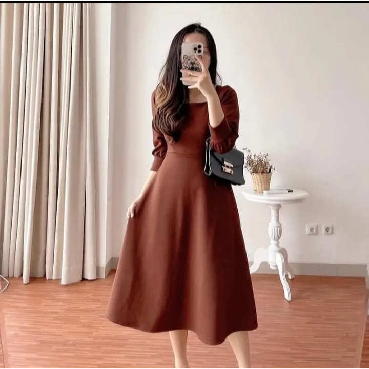 Jual VIRAL!!!riska Dress korea Hepburn Mini Square Neck Lengan 3/4 Gaya ...