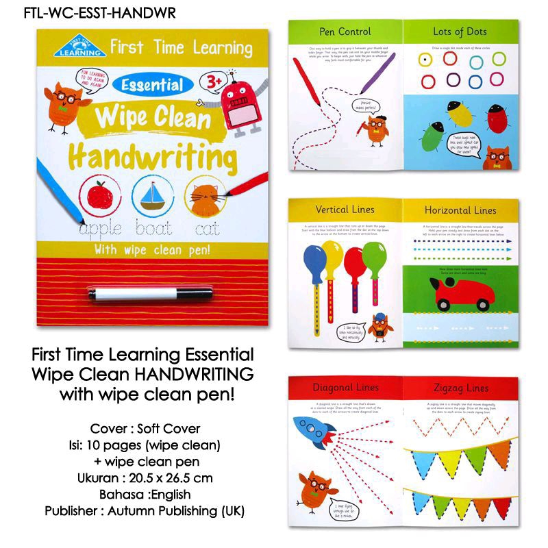 Jual First Time Learning Wipe Clean HANDWRITING / LETTERS / NUMBERS (REUSABLE) | Shopee Indonesia