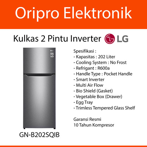 Jual Kulkas 2 Pintu Inverter LG 202 Liter Top Freezer Fridge GN ...