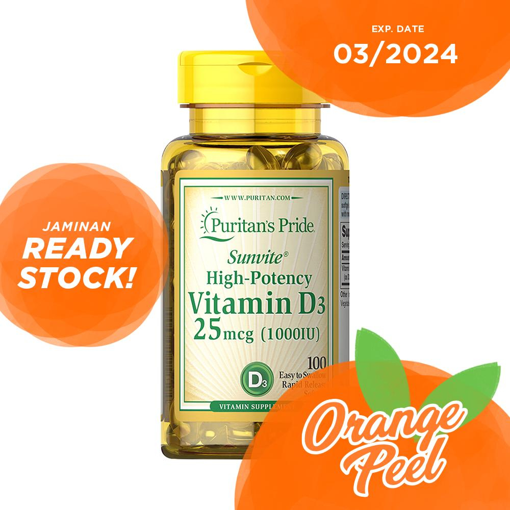 Jual Puritan Sunvite High-Potency Vitamin D3 25 mcg 1000 IU isi 100 200 Softgels | Shopee Indonesia