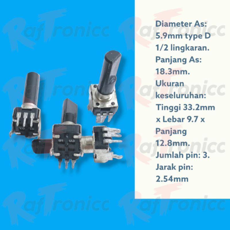 Jual Potensio B10K Mono 3Pin Hitam Segi 5.9mm Super Quality Carbon ...