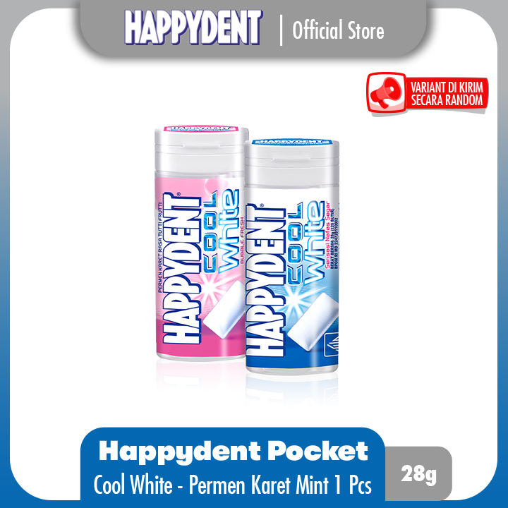 Jual Happydent Cool White Pocket Bottle 28g - Permen Karet Rasa Mint ...