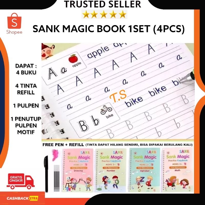 Jual SANK Magic Book Set 4 in 1 Buku Belajar Anak Paud With Pen Free Refill 1Set sdh isi 4pcs ...