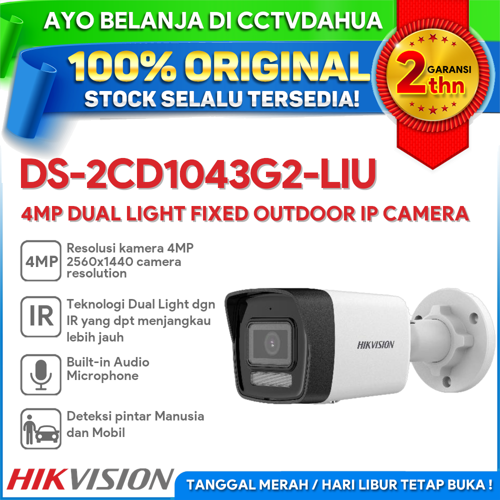 Jual HIKVISION DS-2CD1043G2-LIU 4MP SMART DUAL LIGHT FIXED BULLET CAMERA | Shopee Indonesia