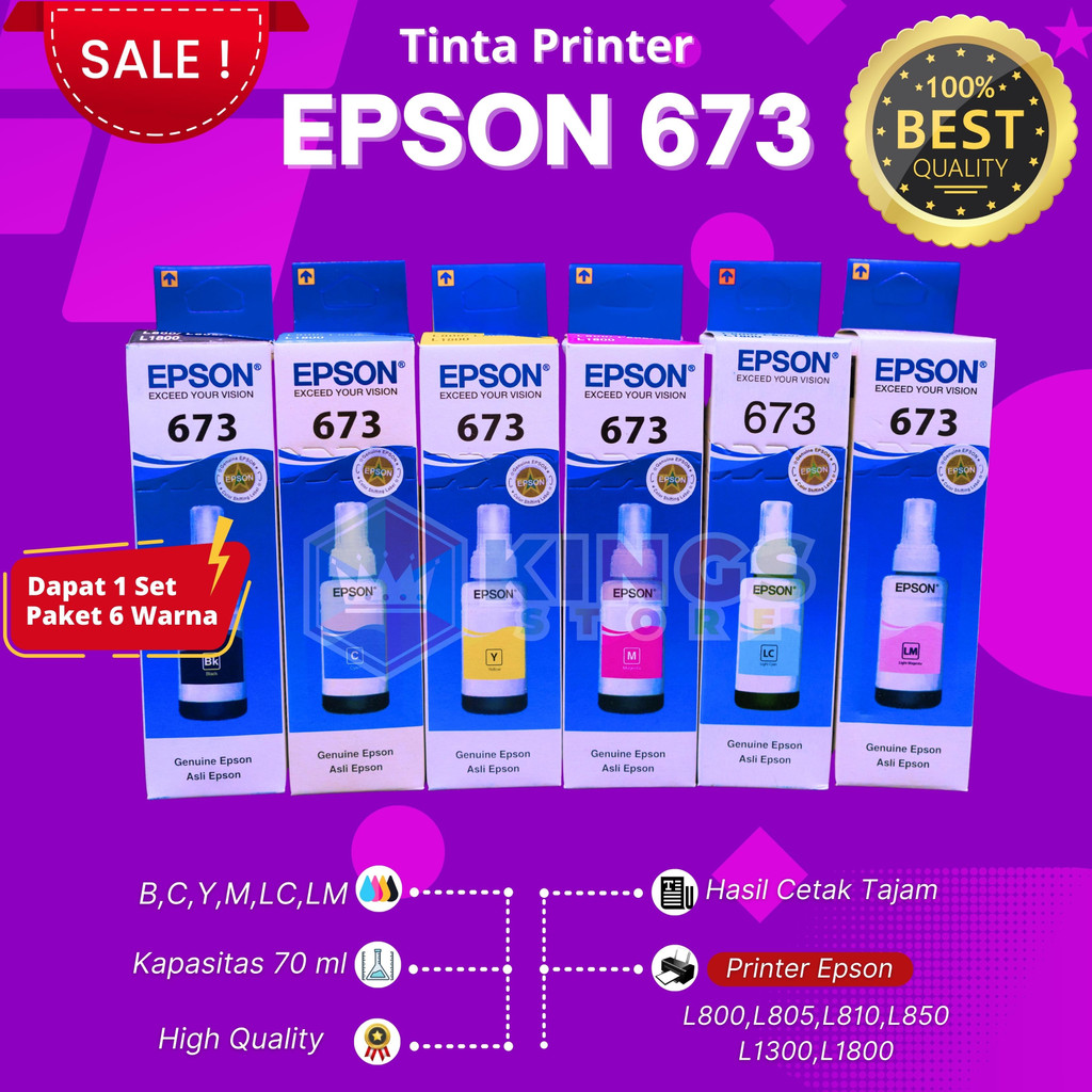 Jual Tinta Epson 673 PREMIUM 1Set For Printer Series L800 L805 L810 ...