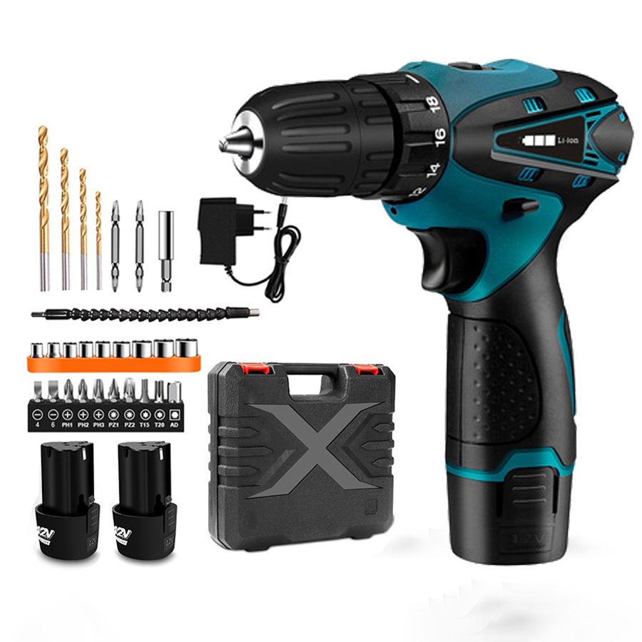 Jual Mesin Bor Cas Charger 12V Cordless Drill Set Mata Bor/bor baterai ...