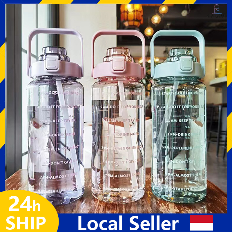 Jual C&B Botol minum Jumbo 2 LITER Motivasi Penanda waktu Tritan Quifit Handle BENING 2000ML ...