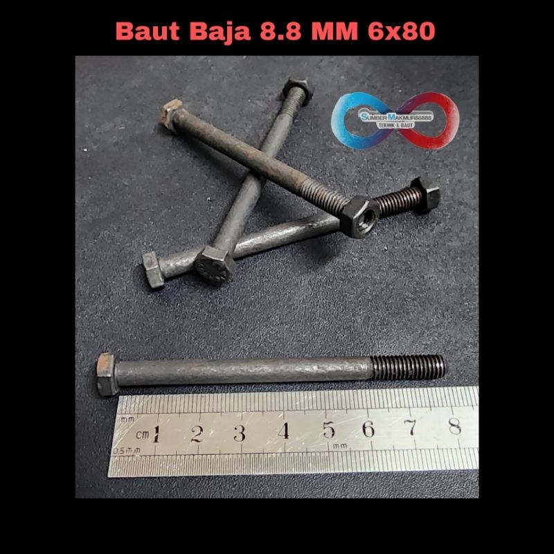 Jual Baut Mur Baja htb (grade 8.8) 6x80 mm TIDAK FULLDRAT | Shopee Indonesia