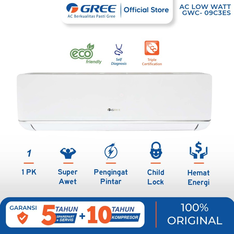 Jual AC 1PK GREE GWC 09C3E(S) DELUXE LOW WATT ECO FRIENDLY 1PK GREE GWC ...