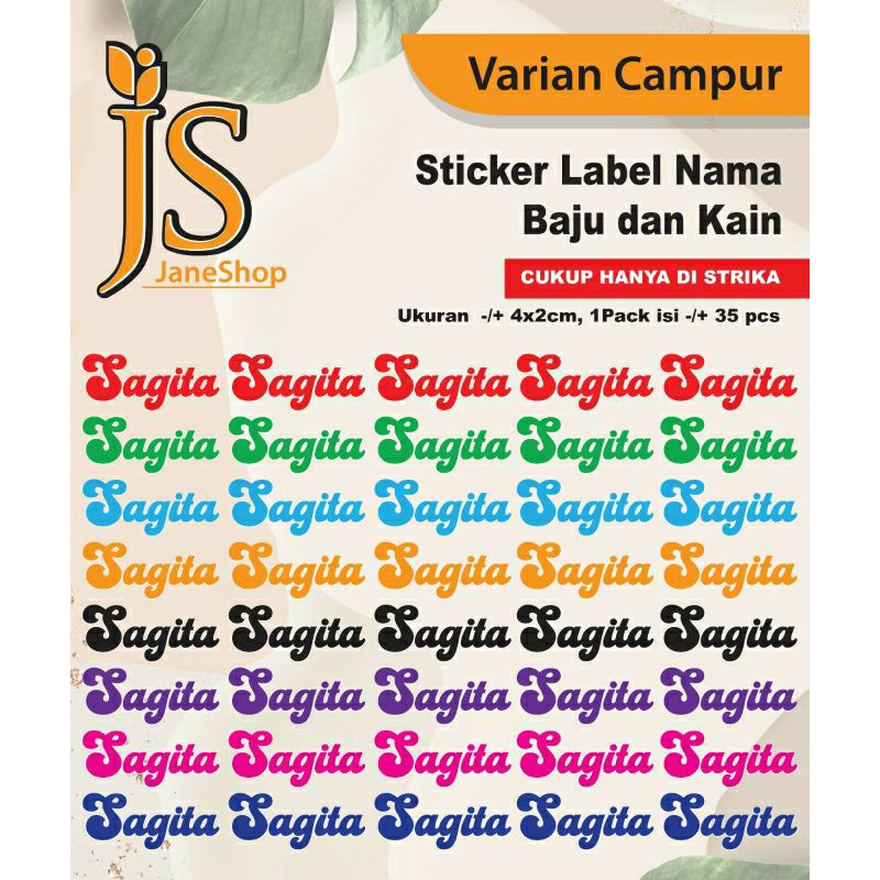 Jual Sticker Label Nama Baju Kaos Sablon Sticker Iron Custom (Per Pack ...