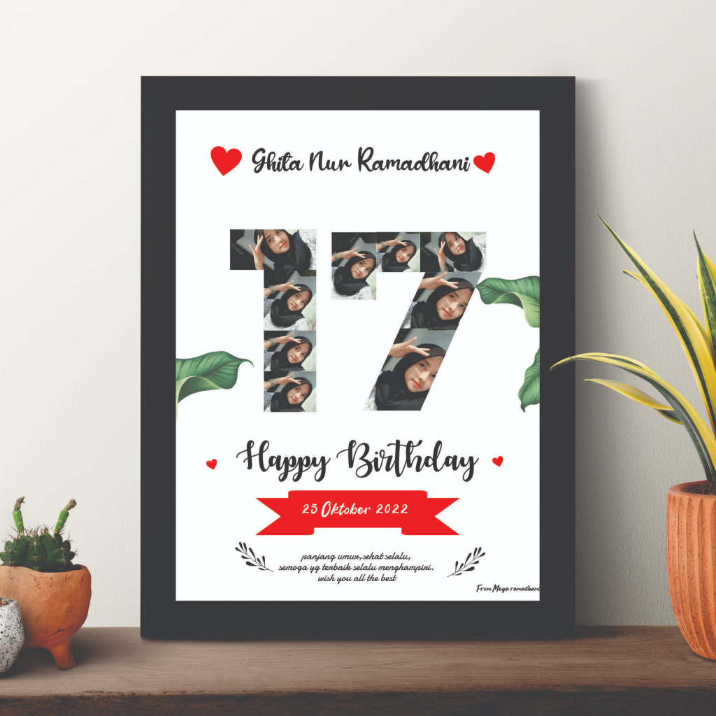 Jual Gift Ultah Hadiah Ulang Tahun Mozaik Angka Plus Bingkai Kaca 10inc ...