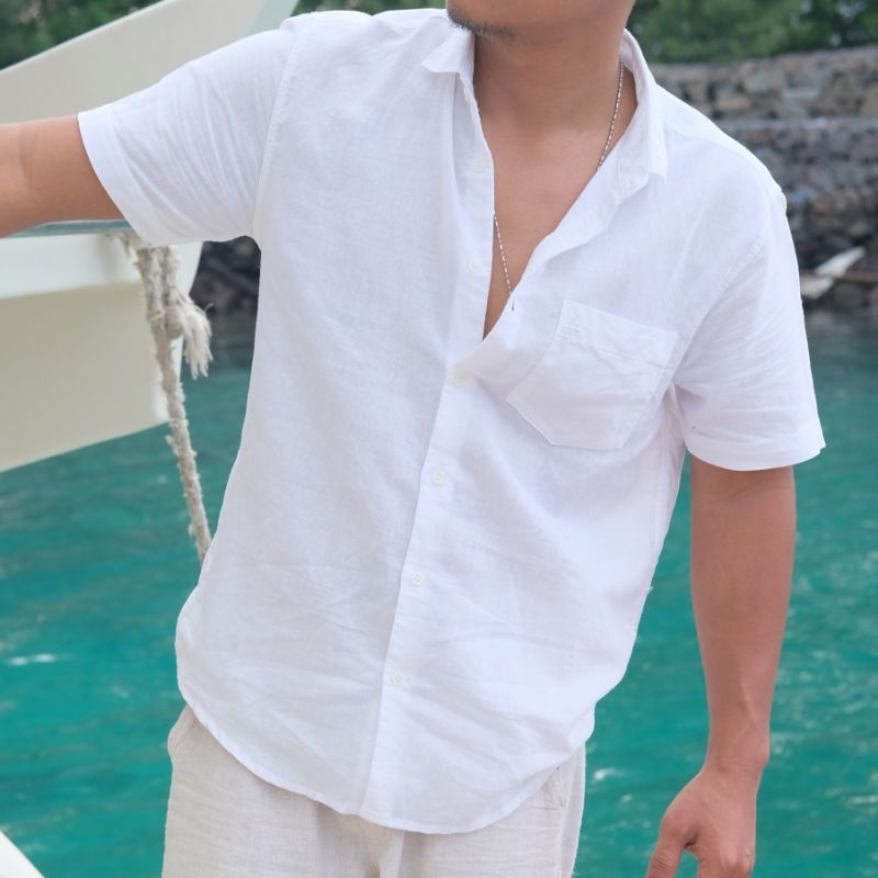 Jual EXCLUSIVE SHORT SLEEVES SHIRT PURE LINEN ARNAD BROKEN WHITE ...