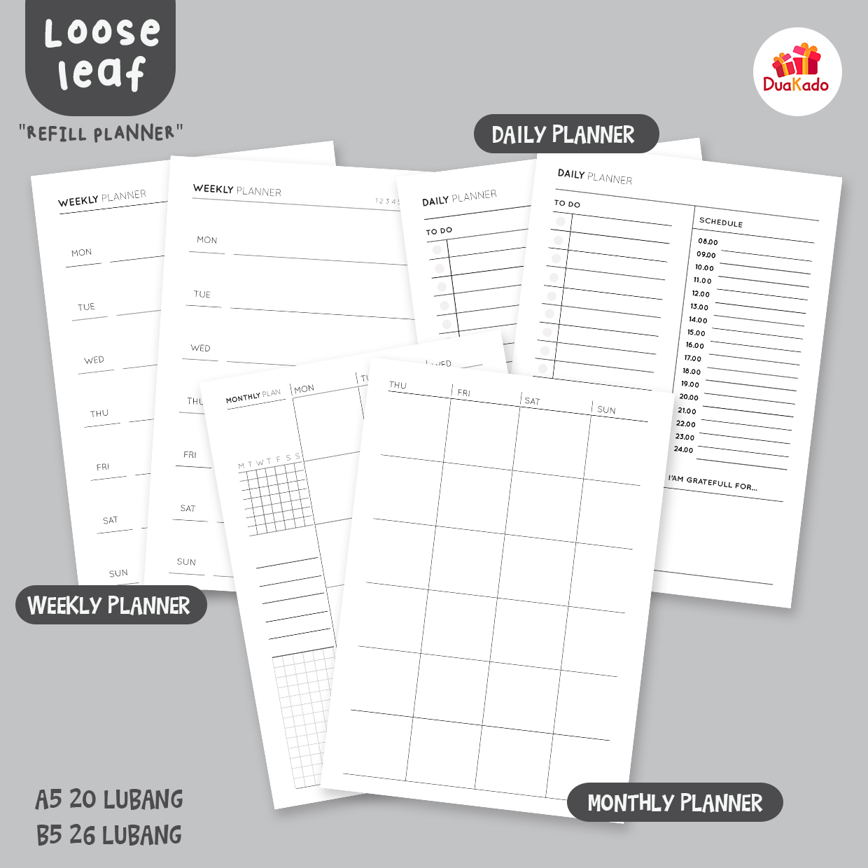 Jual Loose Leaf Kertas Binder Daily Planner Weekly Planner Monthly ...