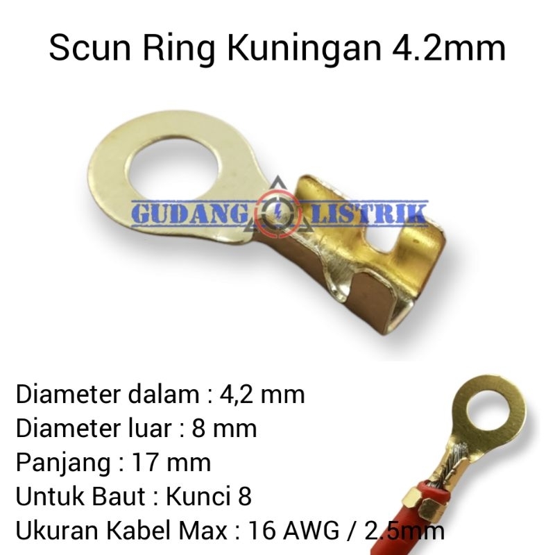 Jual Scun Ring 4.5mm Skun Kuningan Konektor Kabel Cincin Untuk Baut M3 ...
