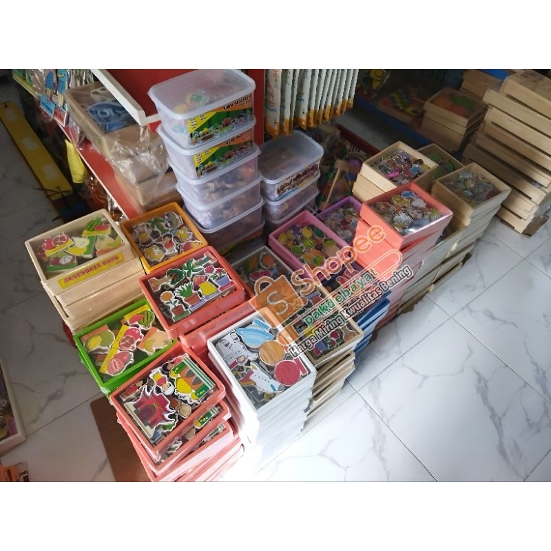 Jual Meronce Kayu Tema Hewan, buah, transportasi, huruf, angka, sayur ...