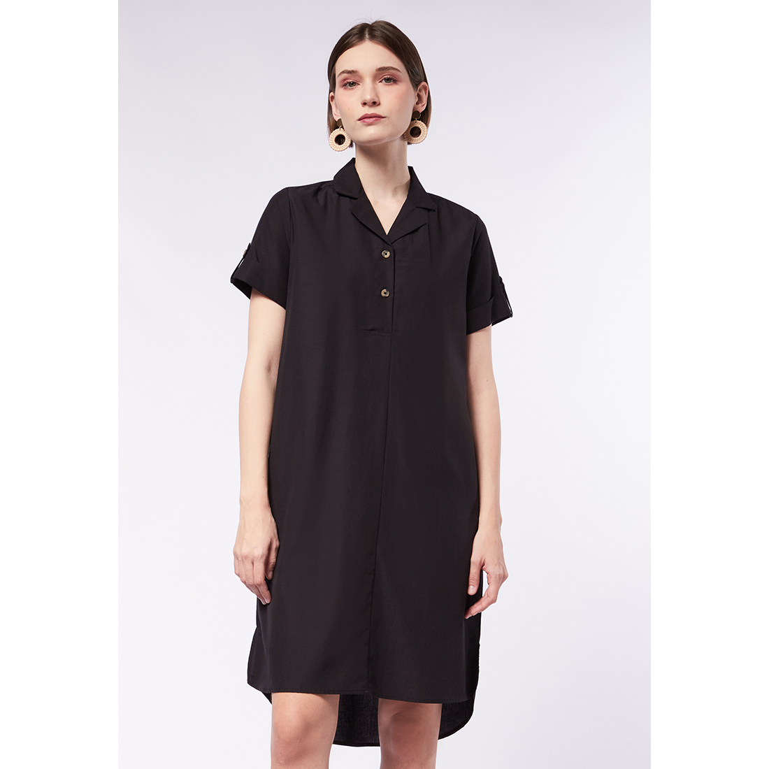Jual ET CETERA V-Neck Short Sleeve Mini Dress BLACK | Shopee Indonesia