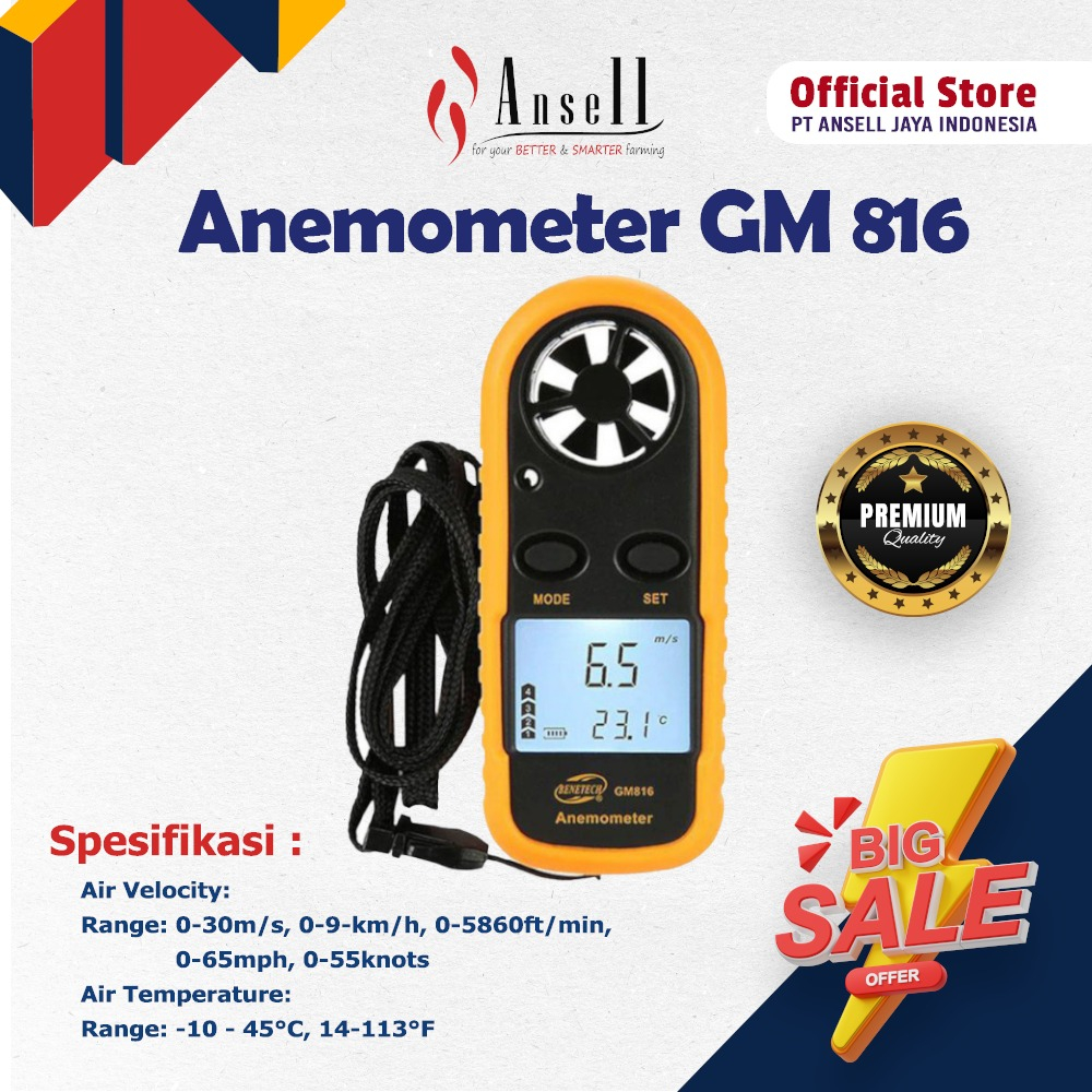 Jual Digital Anemometer GM 816 / Pengukur Kecepatan Angin thermometer ...