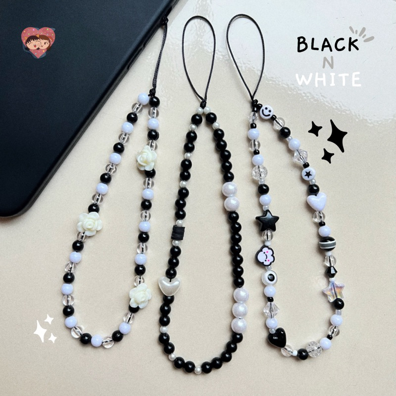 Jual BLACK AND WHITE Beaded Phone Strap | Phone Strap Beads Manik Manik ...