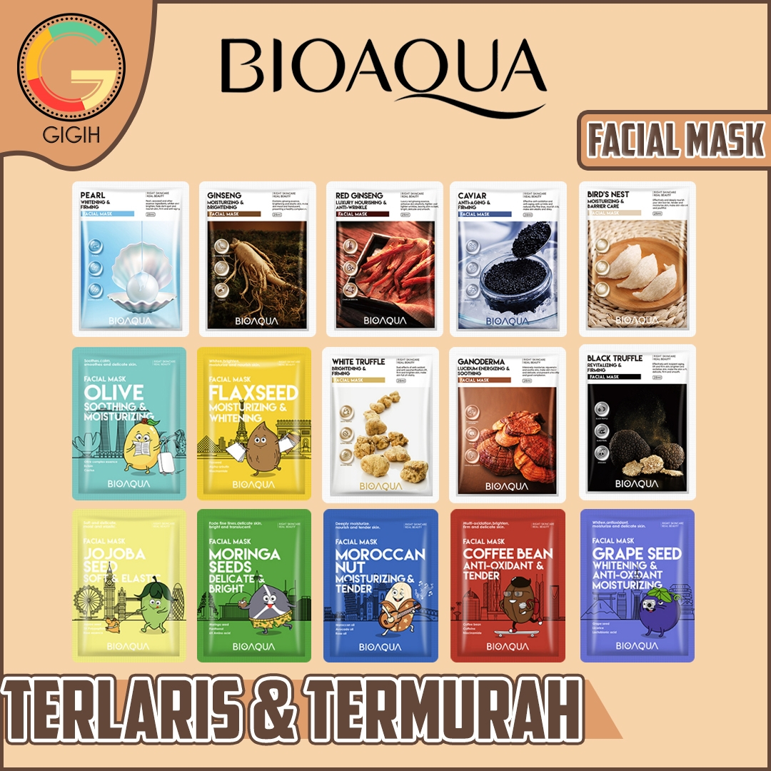 Jual BIOAQUA FACIAL MASK / MASKER WAJAH BUAH /BIJI & NOURISH 28ML ...
