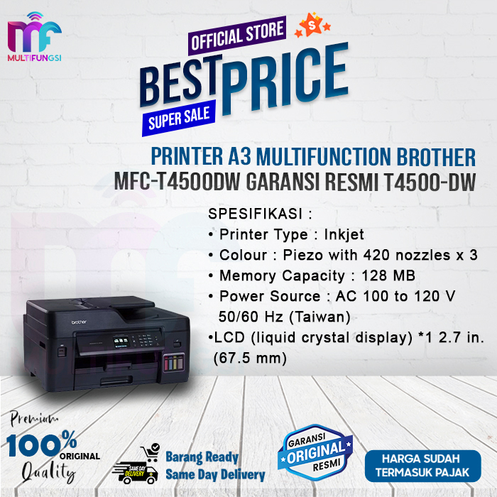 Jual Printer Brother MFC-T4500DW 3 Multifunction T4500-DW Garansi Resmi ...