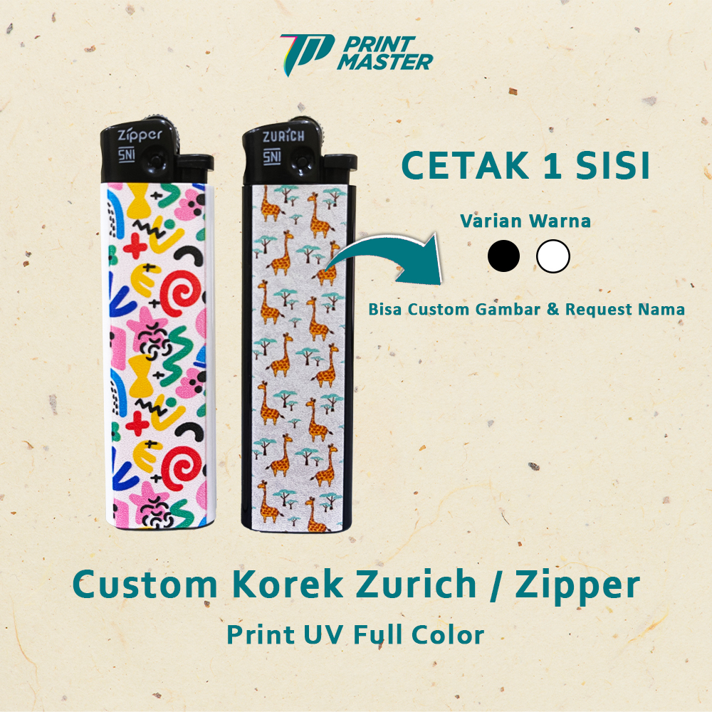 Jual Custom Korek Api Zurich / Zipper Print UV Promosi/Souvenir 1 Sisi ...