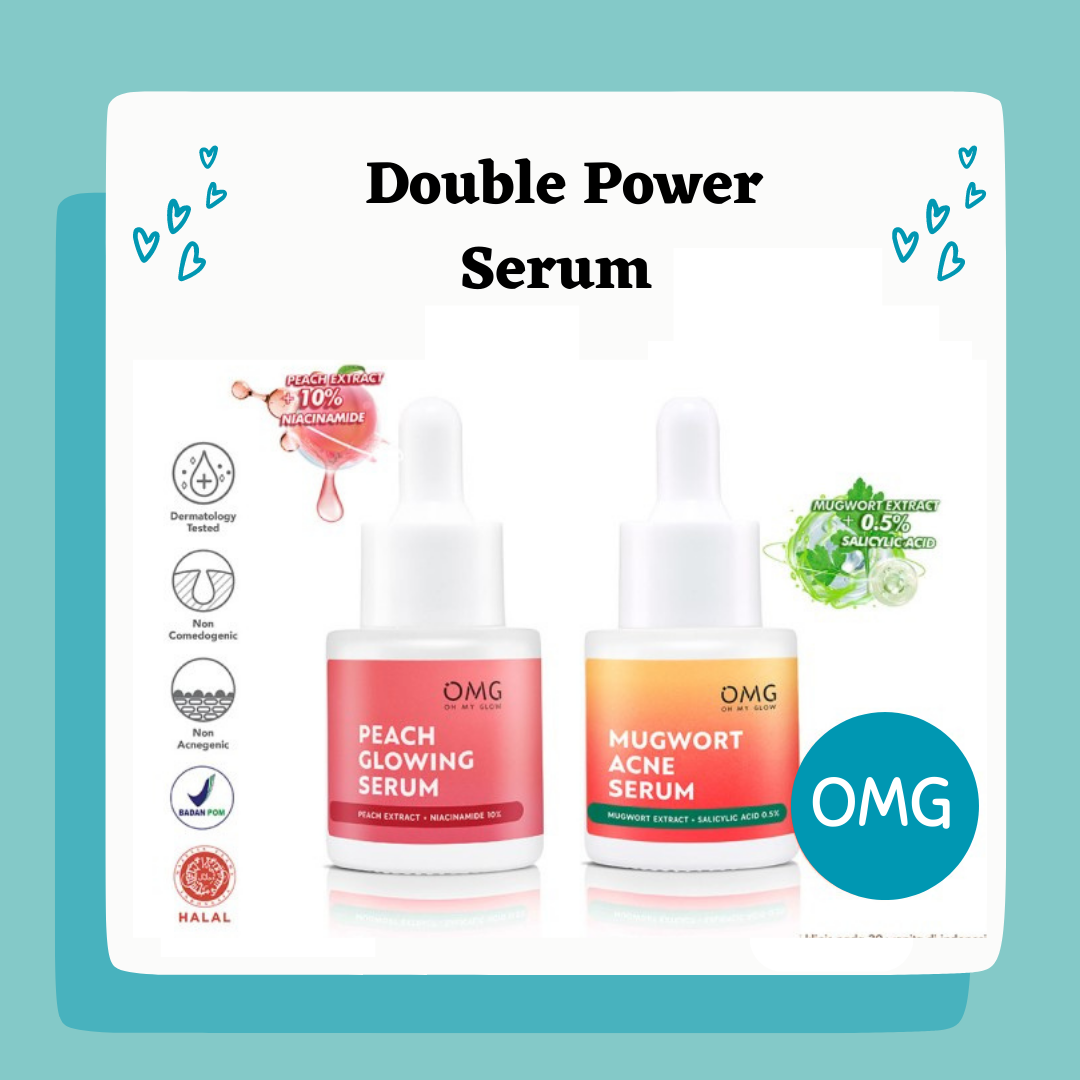 Jual OMG Oh My Glow Peach Glowing Serum & Mugwort Acne Serum 20ml / Serum Wajah | Shopee Indonesia