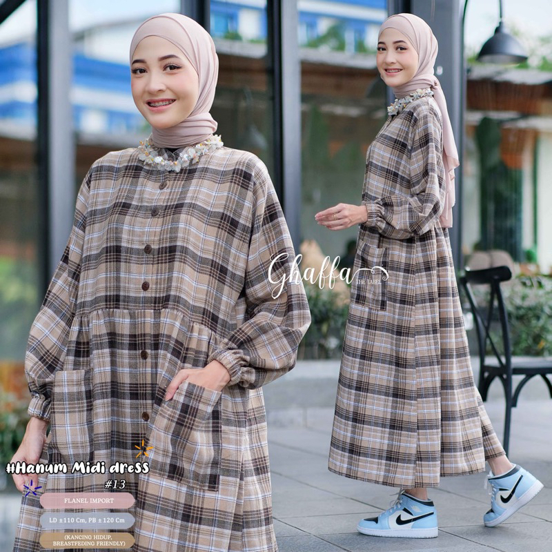 Jual [Vican] Hanum Midi Dress Series Gamis Flanel Motif Square New ...