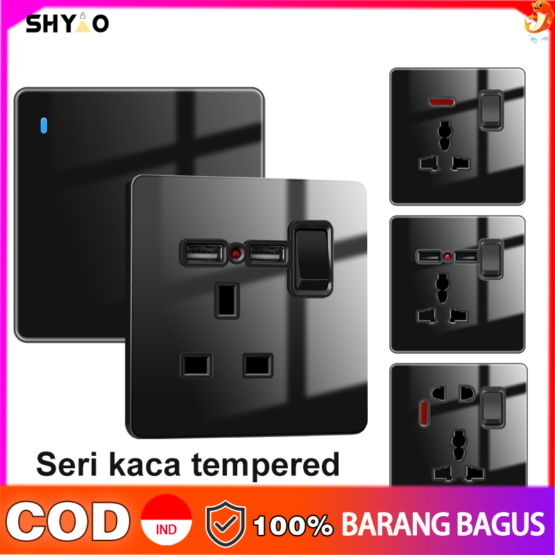 Jual 【Bahan tempered glass】Soket Saklar Lampu/Sakelar Hitam Premium ...