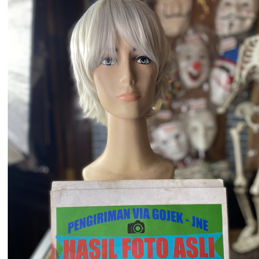 Jual wig anime cosplay afro kribo rambut palsu anya warna merah putih ...