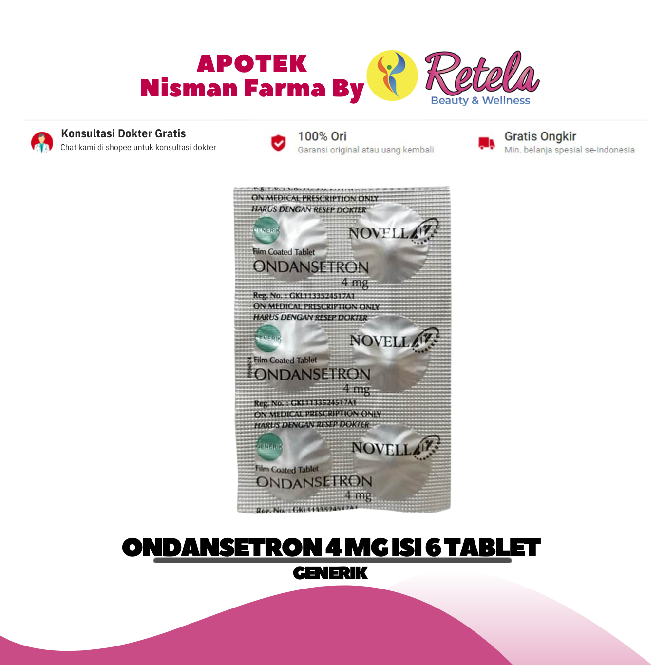 Jual ONDANSETRON 4MG 1 STRIP 6 TABLET (PRMD) | Shopee Indonesia