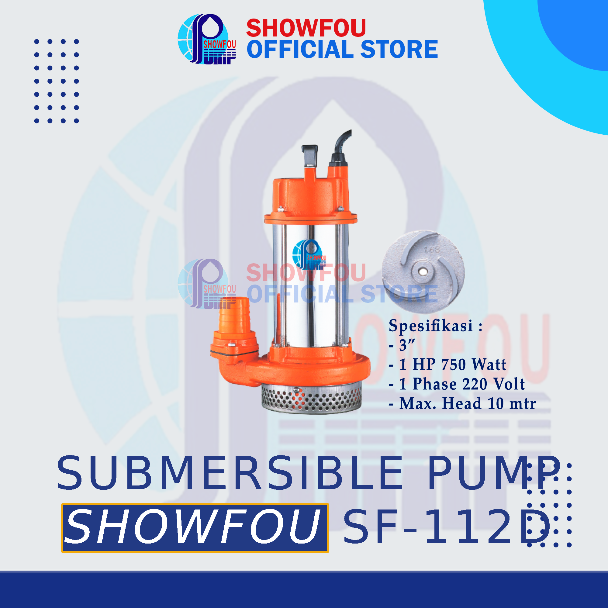 Jual SHOWFOU SUBMERSIBLE PUMP SF-112D, 1 HP, 1 Phase 750 Watt 3 Inch ...