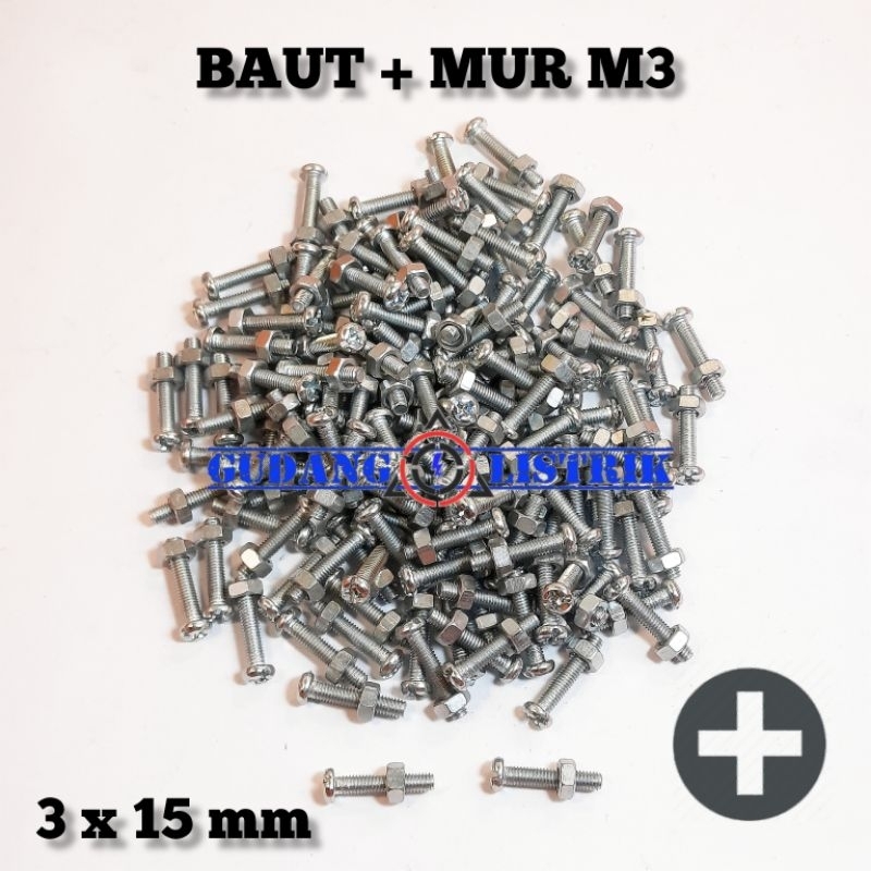 Jual 10 Set Baut Sekrup + Mur M3 Ukuran 3x15 mm Mata Obeng Plus | Shopee Indonesia